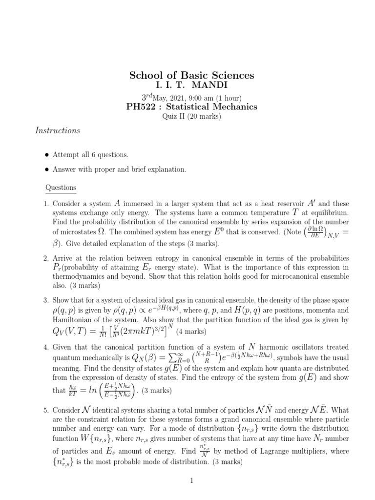 QuizII 1 | PDF | Physics | Mathematical Physics