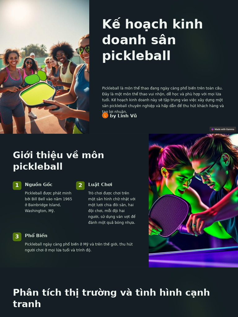 Ke Hoach Kinh Doanh San Pickleball | PDF