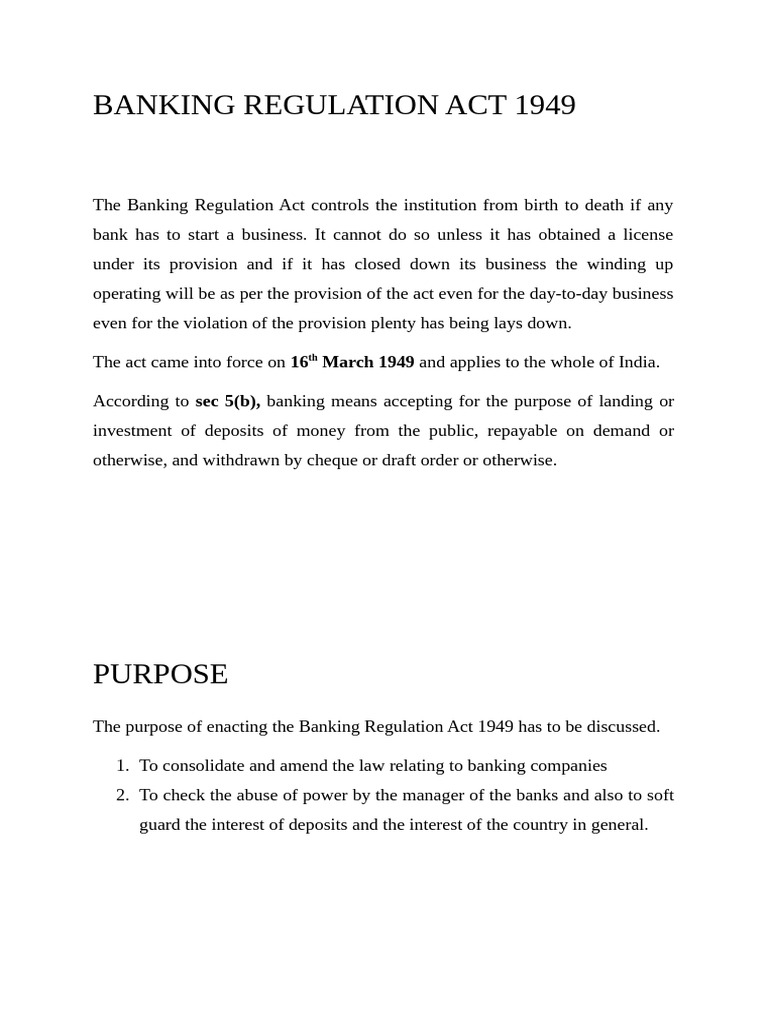 Banking Regulation Act Overview 1949 | PDF | Banks | Reserve Bank Of India