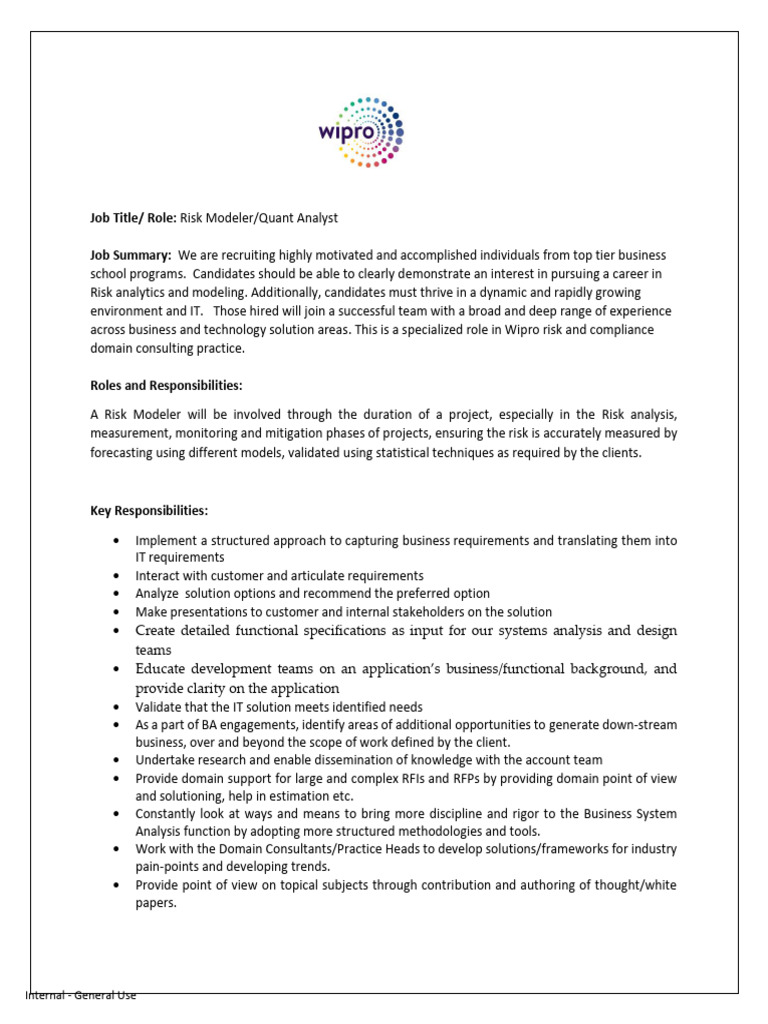 Job Description - Quant Analyst - BFSI | PDF | Risk | Attitude (Psychology)