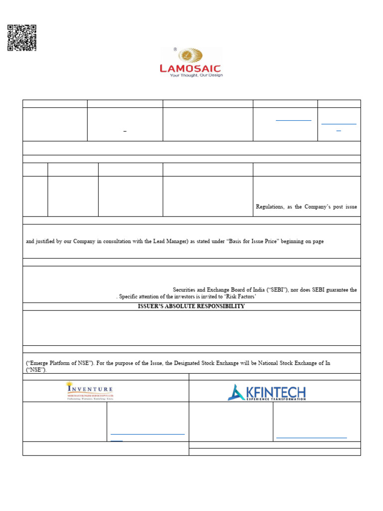 Lamosaic India Limited IPO Prospectus | PDF | Stocks | Investing