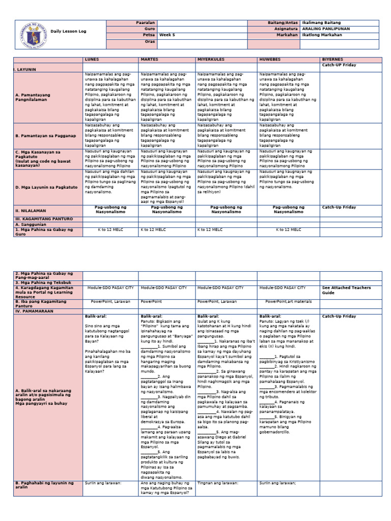 DLL Week 5-Q3 Ap 5 | PDF