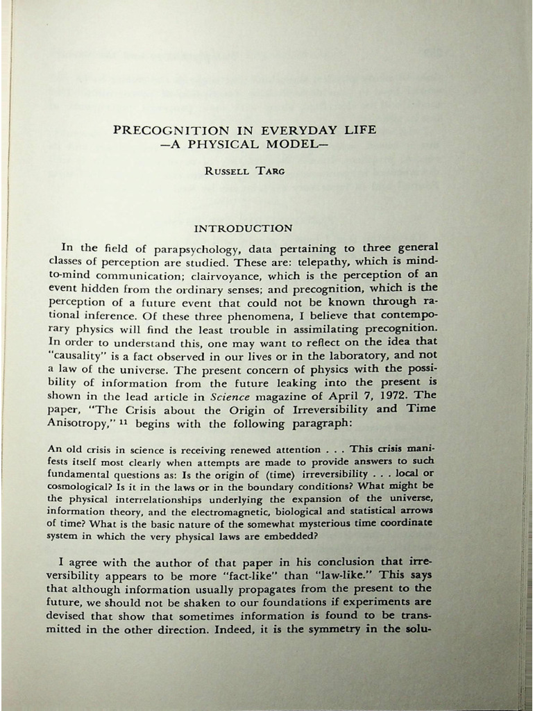 19 Precognition in The Everyday Life A Physical Model Russel Targ | PDF