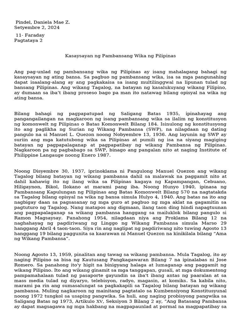 Daniela Mae Pindel Pagtataya 2 | PDF Daniela Mae Pindel Pagtataya 2 | PDF