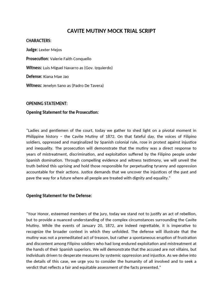 Cavite Mutiny Mock Trial Script | PDF | Mutiny | Spanish Empire
