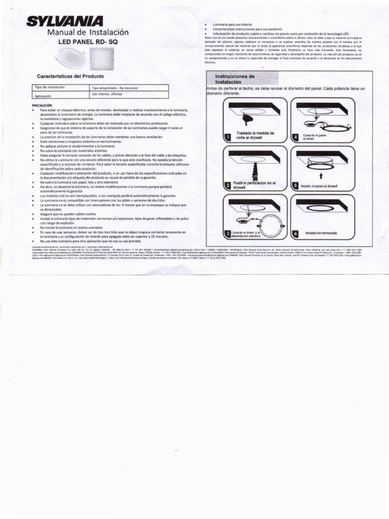 Ficha Tecnica Panel Led Sylvania | PDF