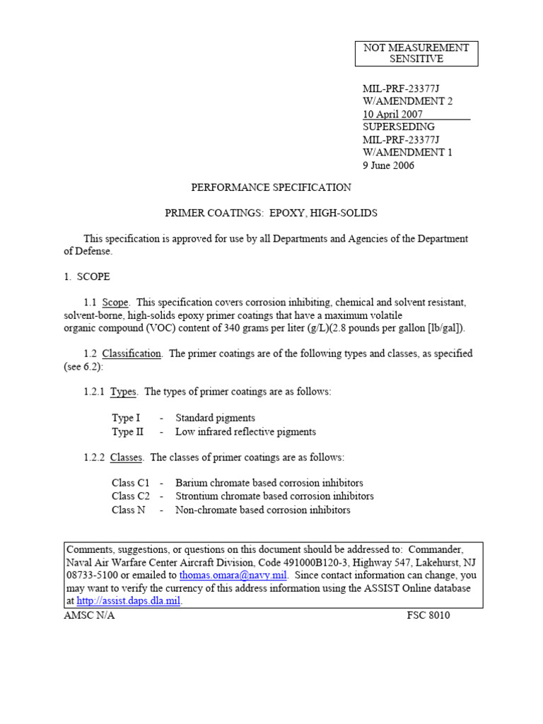 MIL-PRF-23377J Primer Coatings Spec | PDF | Coating | Paint