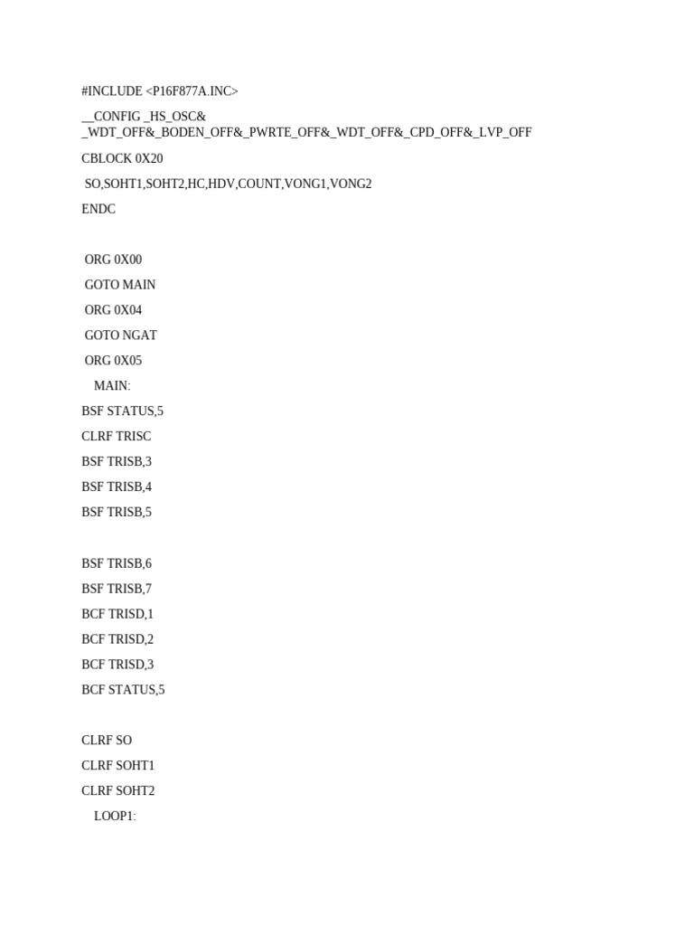 PIC16F877A Assembly Code Overview | PDF