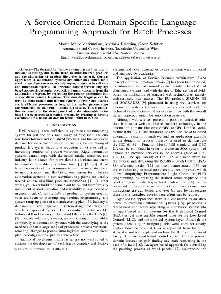 A Service-Oriented Domain Specific Language Programming Approach For Batch Processes | PDF ...