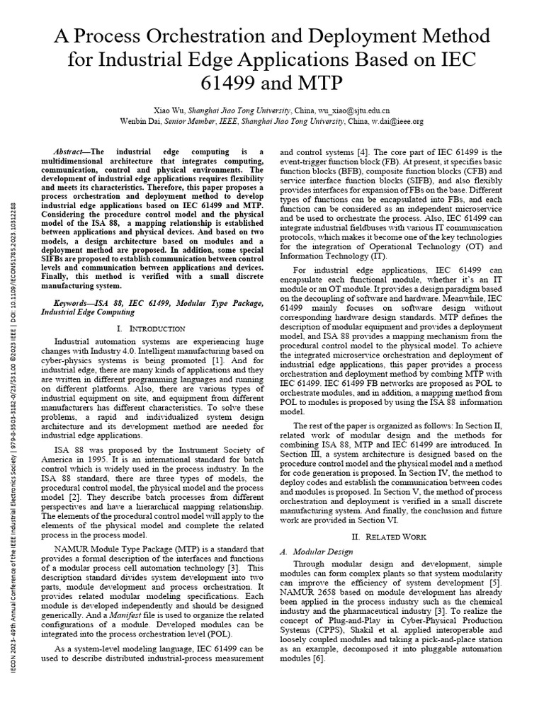 A Process Orchestration and Deployment Method For Industrial Edge Applications Based On IEC ...