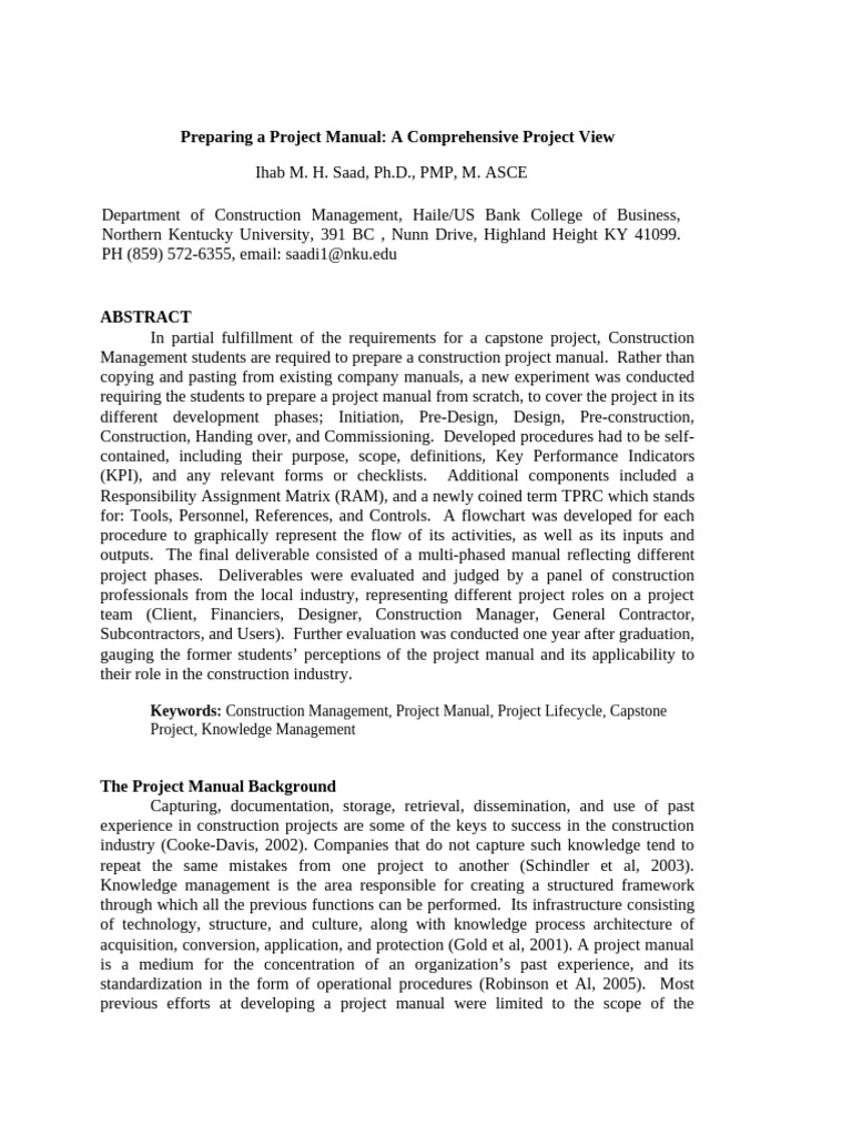 Revised ASCEPaperon Preparinga Project Manual | PDF | Performance Indicator | Project Management