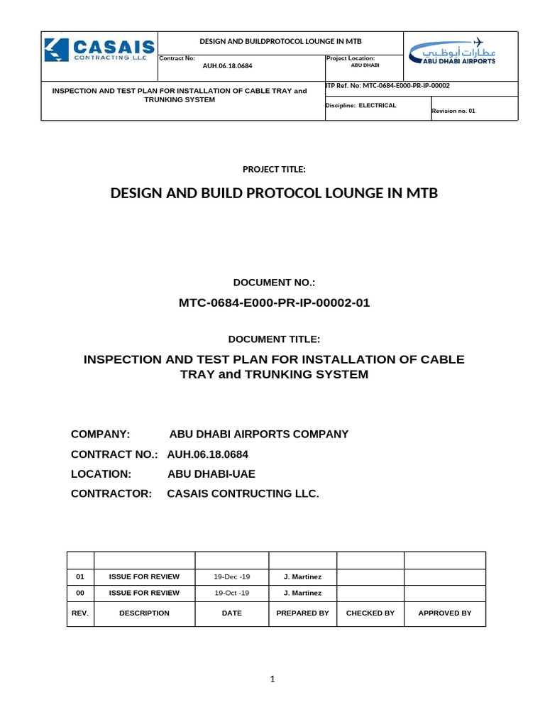 Inspection and Test Plan For Cable Tray & Trunking System Rev. 1 | PDF ...