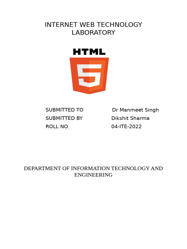 INTERNET WEB TECHNOLOGY LABORATORY 30-Aug | PDF