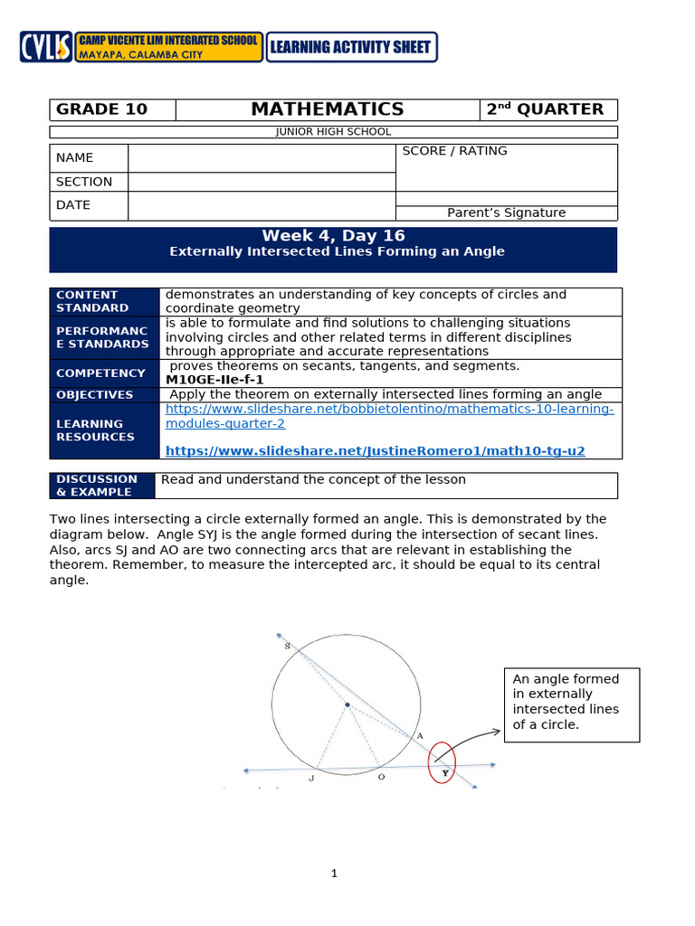 Q2 - Week4 - Day15 Externally Intersected Secant Lines Forming An Angle ...