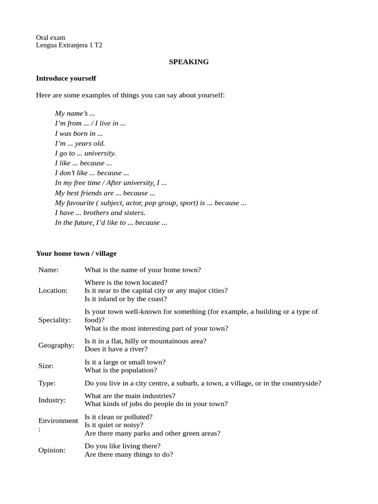 Oral Exam Introduce Yourself | PDF | Leisure