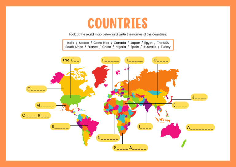Countries Vocabulary - World Map Worksheet | PDF