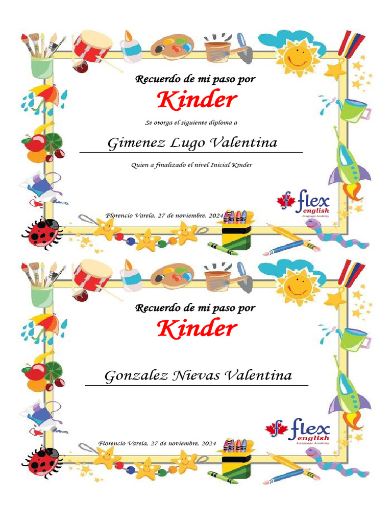 Diplomas de Kinder 2024 Florencio Varela | PDF