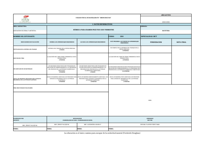 Rubrica para Ex. 2024 - Eca 2do Año | PDF | Aprendizaje | Modificación de comportamiento