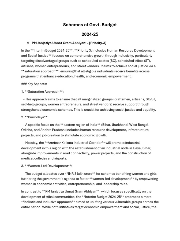 2024-25 Government Budget Schemes Overview | PDF | Employment ...