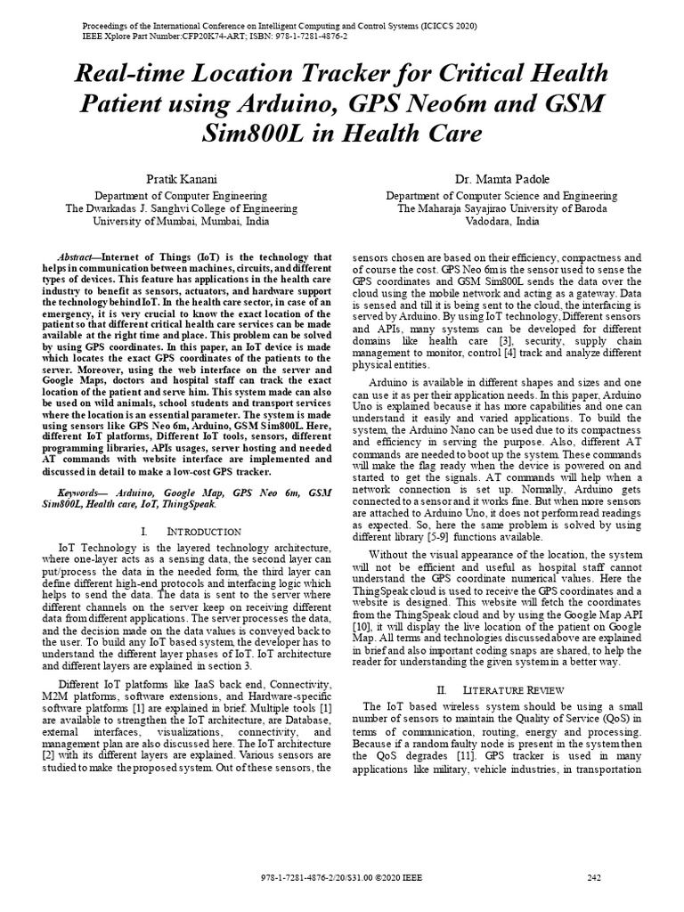 Real-Time Location Tracker For Critical Health Patient Using Arduino ...