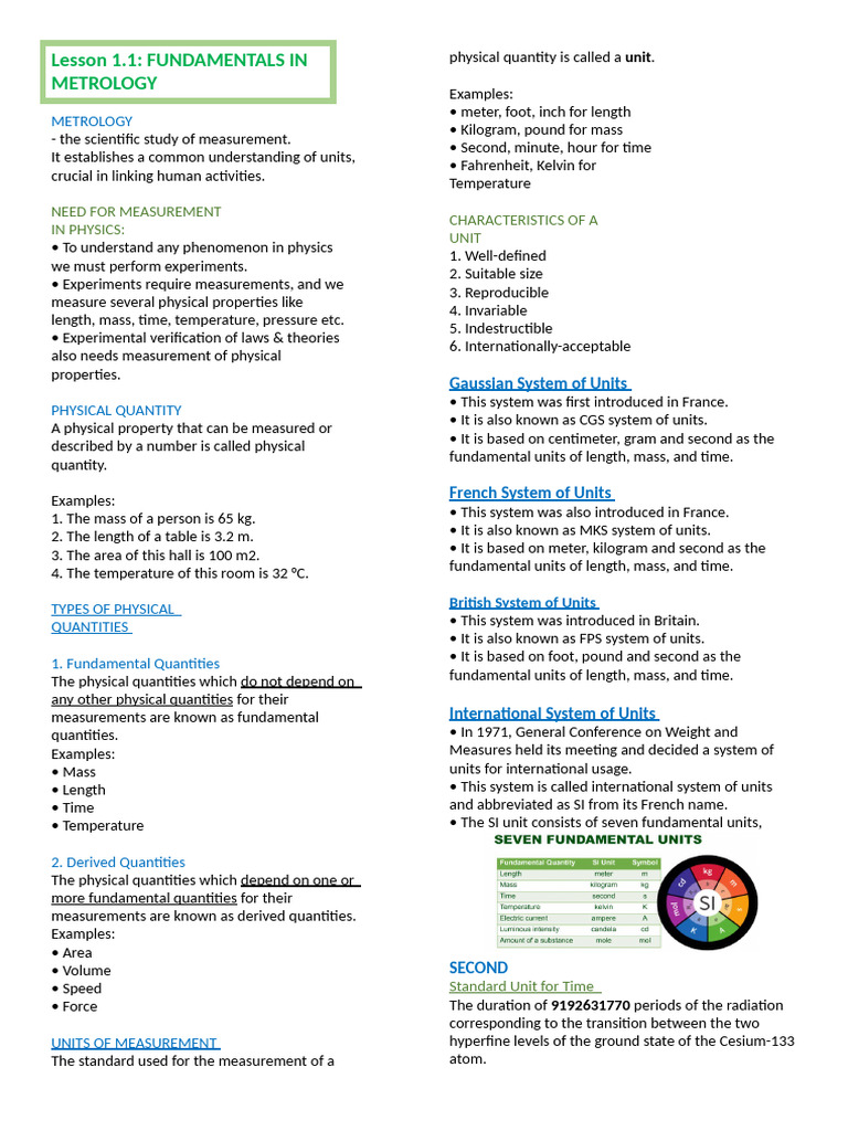 PHYSICS 1 - 1st Quarter Lessons Reviewer | PDF | International System ...
