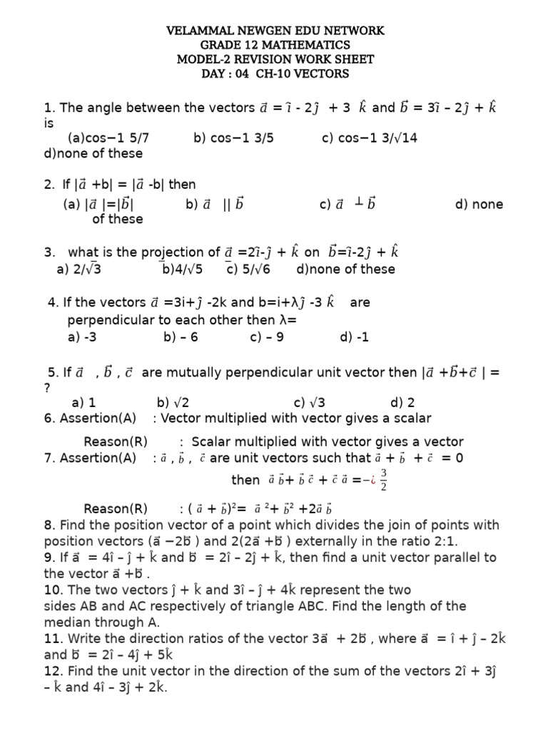 G 12 Maths Day 4 Rev Mat | PDF | Euclidean Vector | Angle
