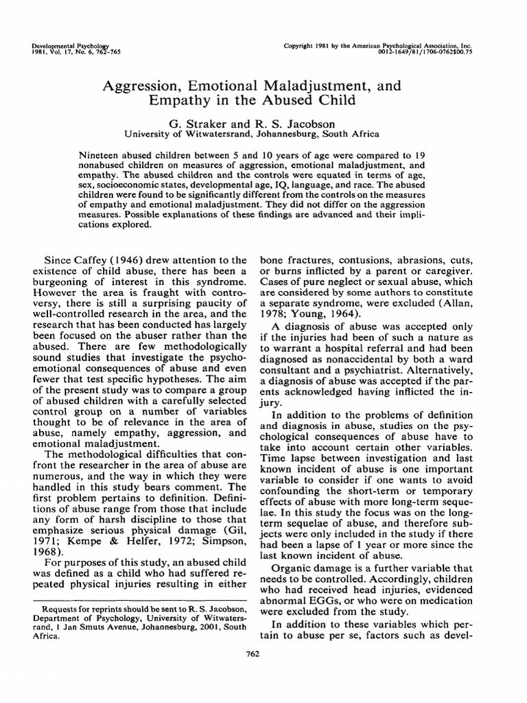 Aggression, Emotional Maladjustment, and Empathy in The Abused Child ...