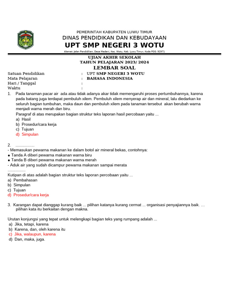 Uas Bindo 2024 | PDF