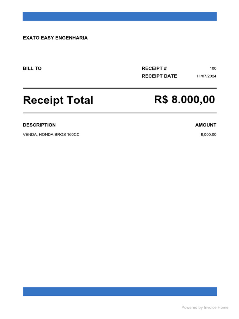 Receipt Total R$ 8.000,00: Exato Easy Engenharia | PDF