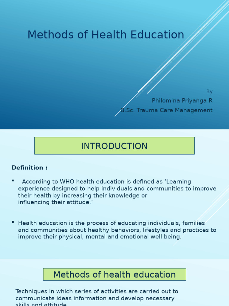 Methods of Health Education Nursing | PDF | Communication | Lecture