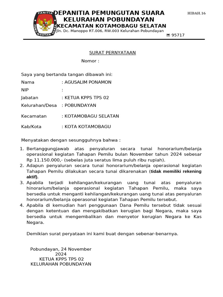 (Tps 02) SPJ Operasional Pps Kel Pobundayan | PDF
