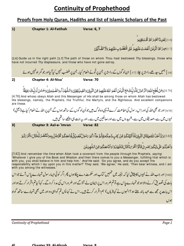 Continuity of Prophet Hood | PDF | Prophets And Messengers In Islam ...