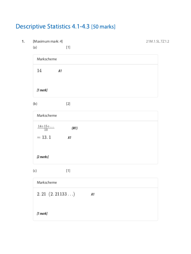 Descriptive Statistics Test 2024 4.1-4.3 MS | PDF | Methodology ...