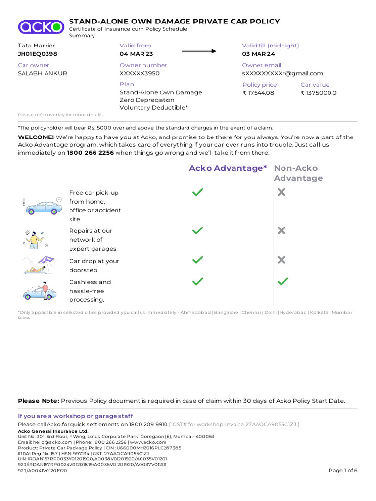 Car Insurance Policy Summary | PDF | Insurance | Financial Risk