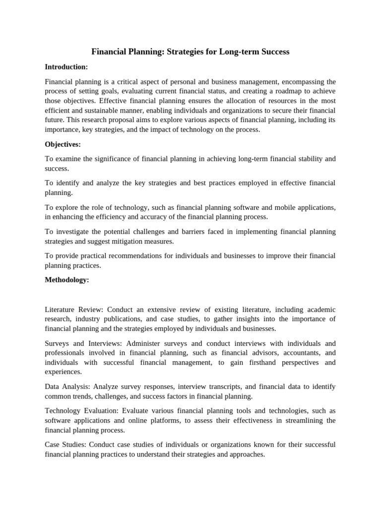 Financial Planning | PDF | Evaluation | Business