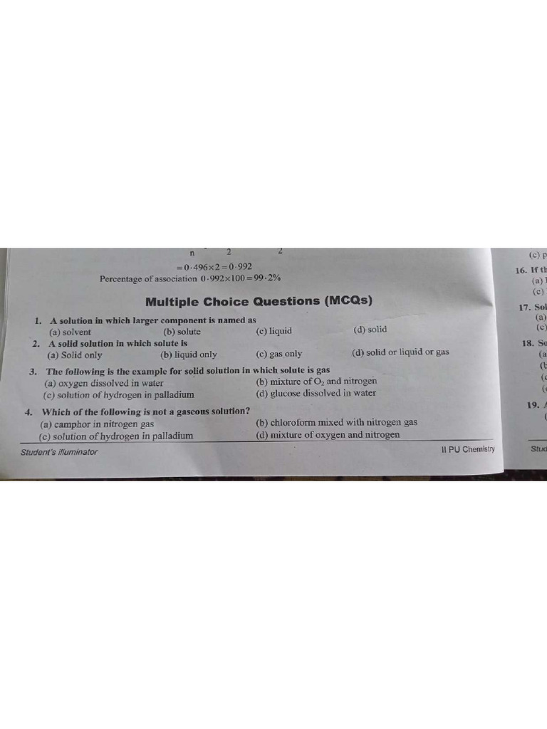 Solutions Chem MCQ | PDF