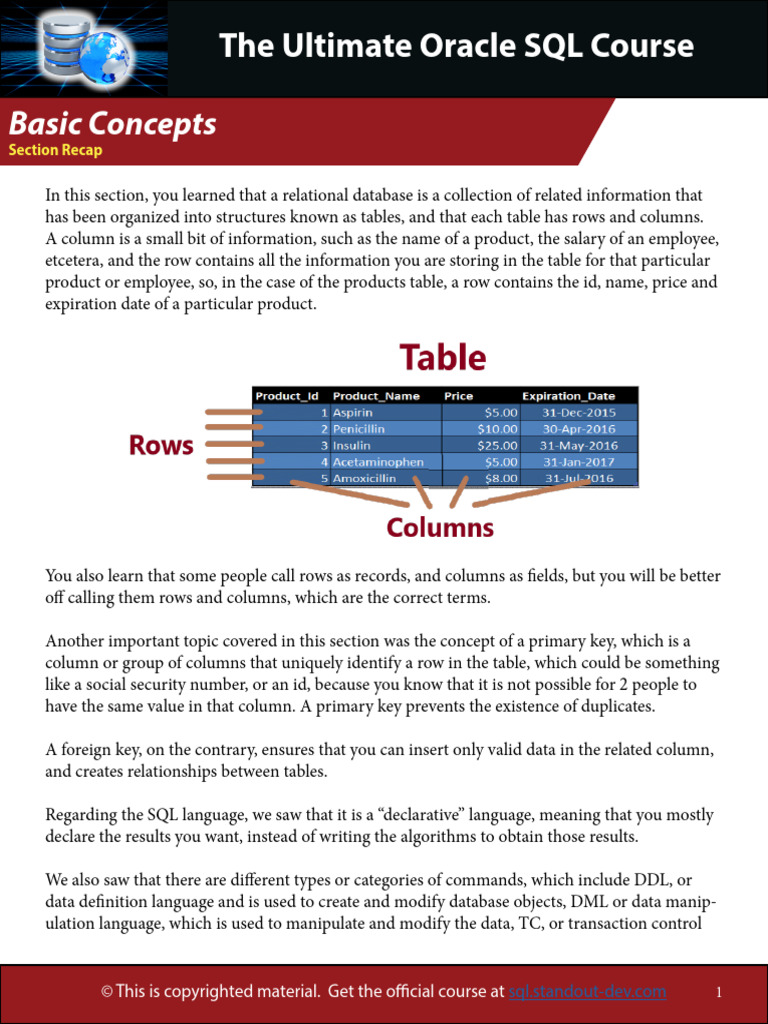 Basic Concepts RECAP | PDF | Databases | Table (Database)