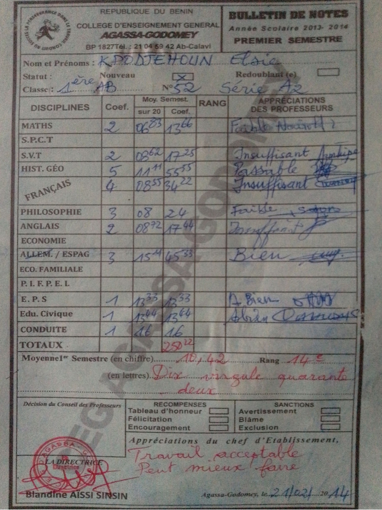 Bulletin de Note 1er | PDF