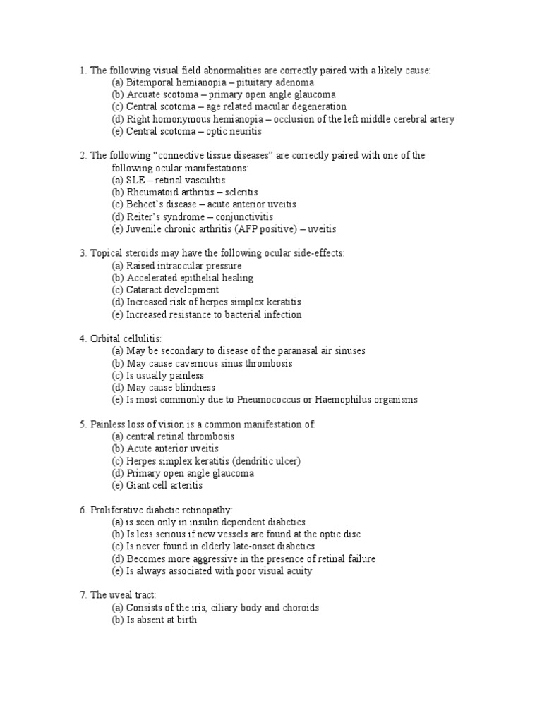 Ophthalmology MCQs | PDF | Glaucoma | Retina