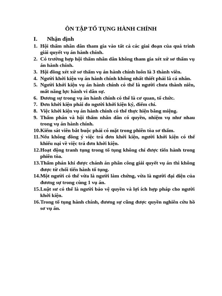 ÔN TẬP NHẬN ĐỊNH TTHC | PDF