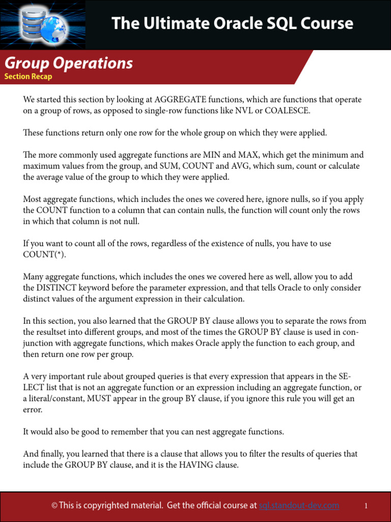 Group Operations RECAP | PDF | Sql | Data Management Software