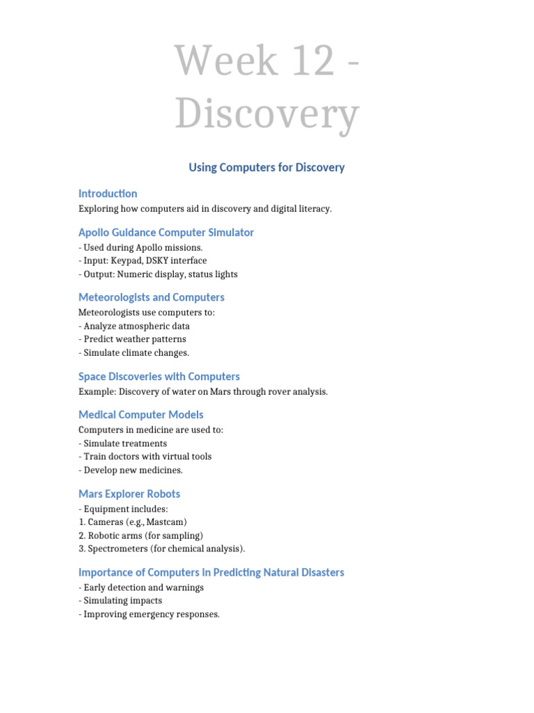 Week 12 Using Computers For Discovery | PDF