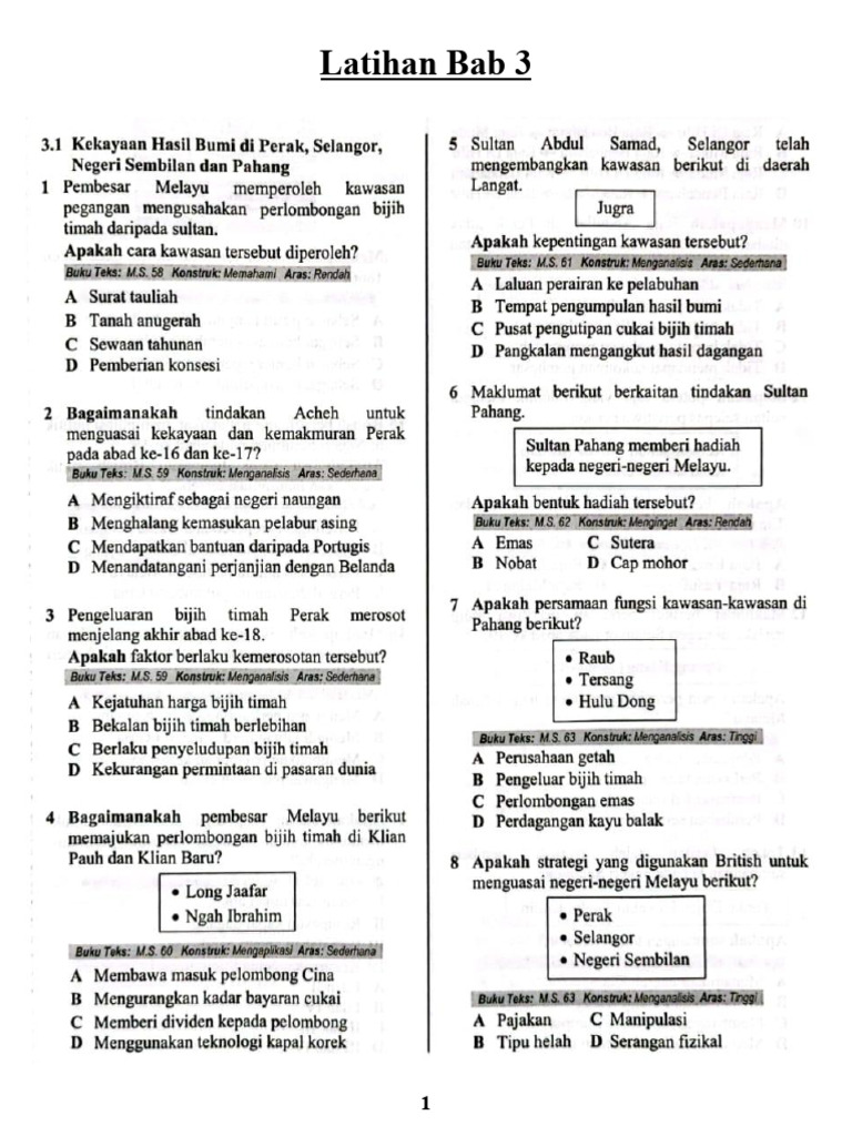 Latihan Bab 3 (Form 3) | PDF