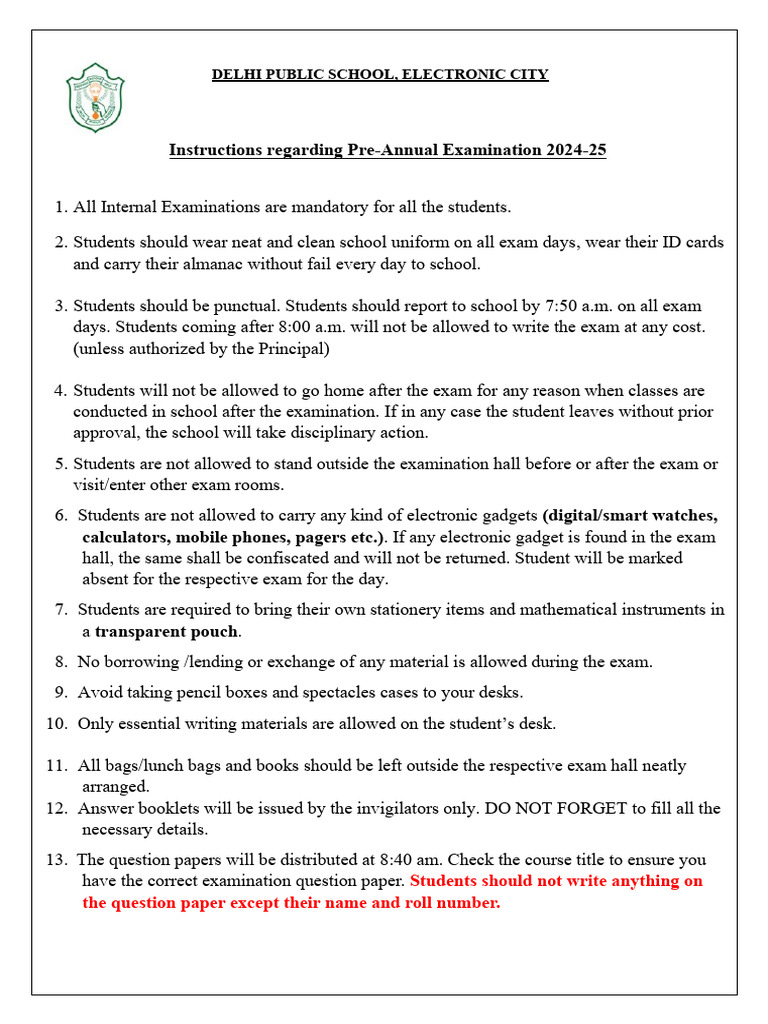 Pre-Annual Exam Guidelines 2024-25 | PDF