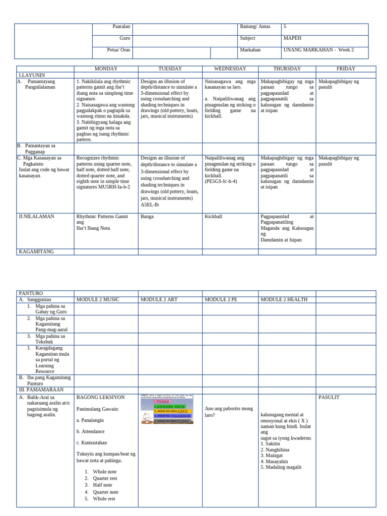 DLL Week 2 Mapeh | PDF