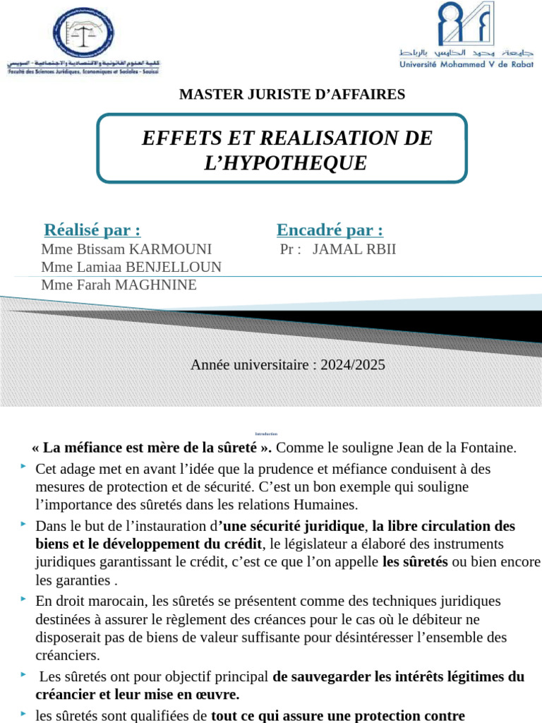 Effets et réalisation de l'hypothèque OHADA | PDF | Saisie immobilière ...