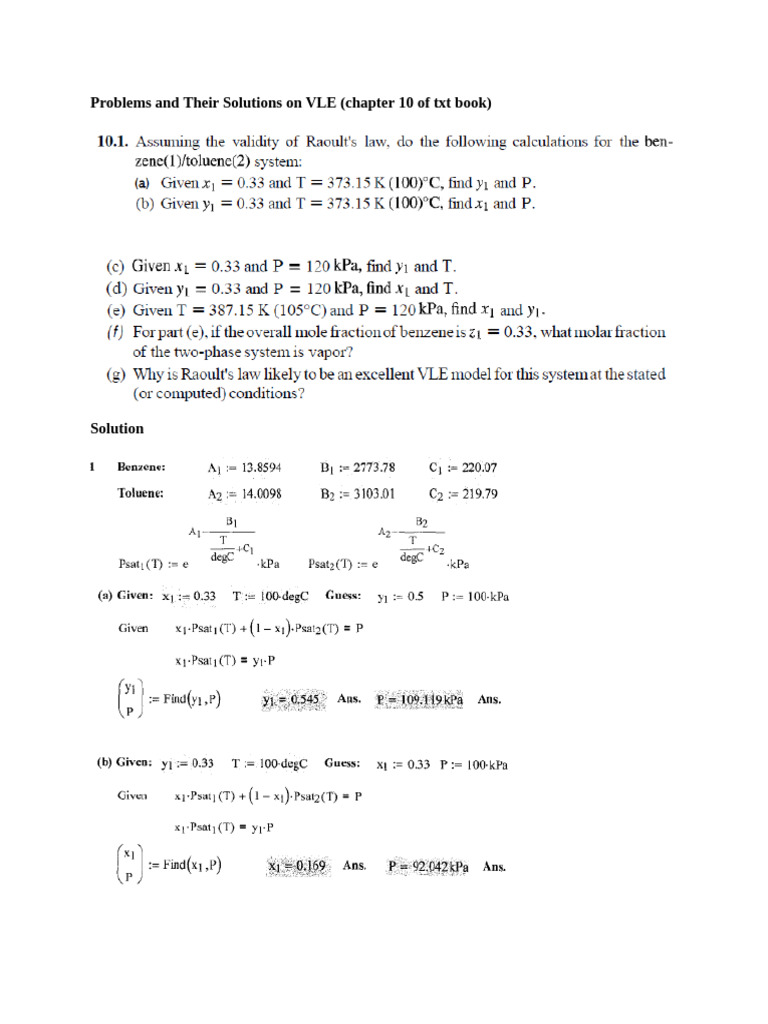 Solutions to VLE Problems | PDF