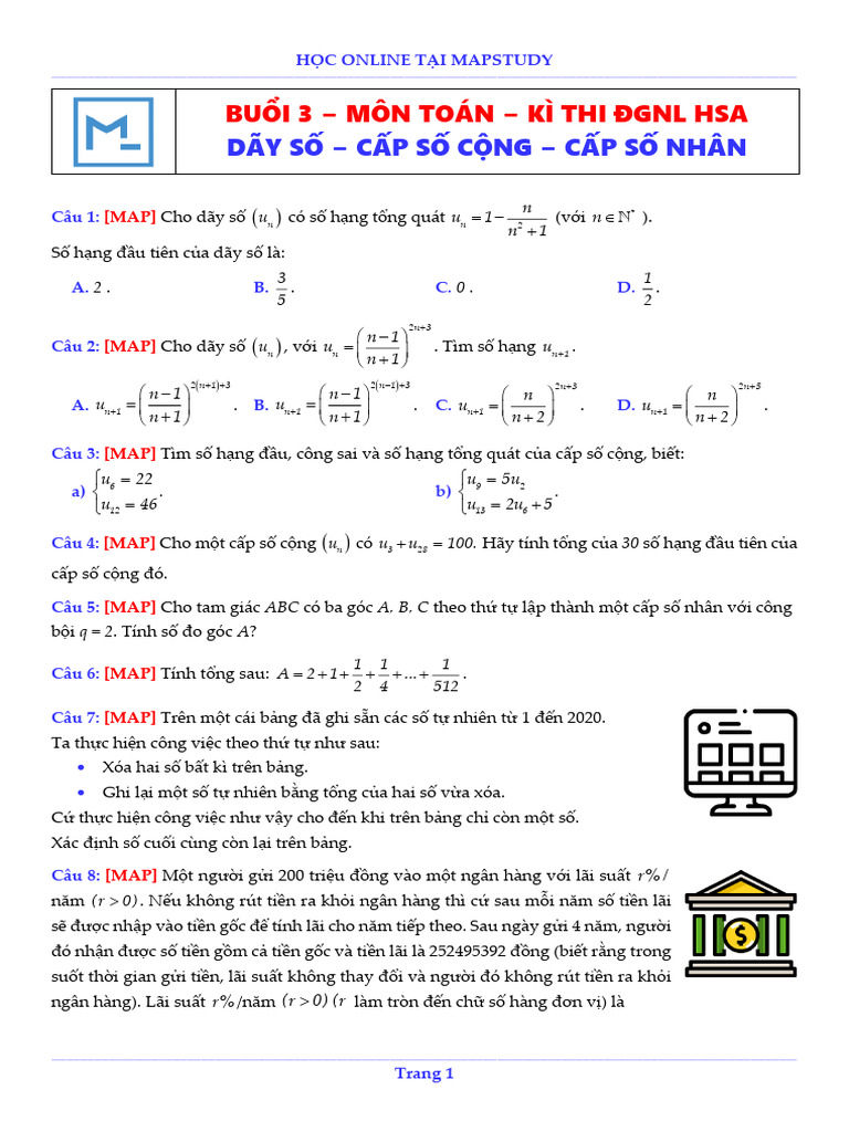 (ĐỀ) BTVN Buổi 3 - Môn Toán - Kì thi ĐGNL HSA | PDF