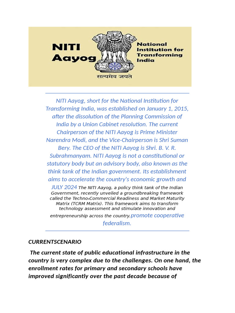 NITI Aayog | PDF | Teachers | Infrastructure
