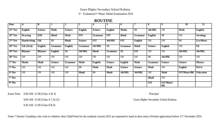 Exam Schedule for Students | PDF